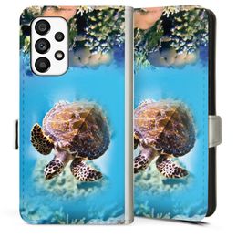 DeinDesign Galaxy A53 5G Handy Klapph&uuml;lle Handyh&uuml;lle aus Kunst Leder wei&szlig; Flip Case Animals Ocean Turtle Sideflip mit Lasche