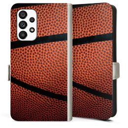 DeinDesign Galaxy A53 5G Handy Klapph&uuml;lle Handyh&uuml;lle aus Kunst Leder wei&szlig; Flip Case Ball Sports Basketball Sideflip mit Lasche