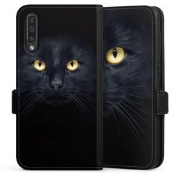 DeinDesign Galaxy A50 Handy Klapph&uuml;lle Handyh&uuml;lle aus Kunst Leder schwarz Flip Case Eye Cat Black Sideflip mit Lasche