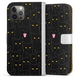 DeinDesign iPhone 12 Pro Max Handy Klapph&uuml;lle Handyh&uuml;lle aus Kunst Leder wei&szlig; Flip Case Muster Eye Cat Sideflip mit Lasche