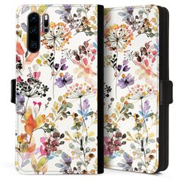 DeinDesign Huawei P30 Pro Handy Klapph&uuml;lle Handyh&uuml;lle aus Kunst Leder schwarz Flip Case Pastel Flower Muster Sideflip mit langer Lasche