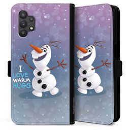 DeinDesign Galaxy A32 5G Handy Klapph&uuml;lle Handyh&uuml;lle aus Kunst Leder schwarz Flip Case Frozen Olaf Official Licensed Product Frozen Sideflip mit langer Lasche