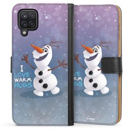 DeinDesign Galaxy A12 Handy Klapph&uuml;lle Handyh&uuml;lle aus Kunst Leder schwarz Flip Case Frozen Olaf Official Licensed Product Frozen Sideflip mit langer Lasche