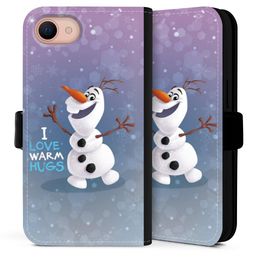 DeinDesign iPhone 16e Handy Klapph&uuml;lle Handyh&uuml;lle aus Kunst Leder schwarz Flip Case Frozen Olaf Official Licensed Product Frozen Sideflip mit Lasche