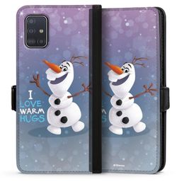 DeinDesign Galaxy A51 Handy Klapph&uuml;lle Handyh&uuml;lle aus Kunst Leder schwarz Flip Case Frozen Olaf Official Licensed Product Frozen Sideflip mit Lasche
