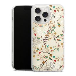 DeinDesign iPhone 15 Pro Max Handy Silikon H&uuml;lle Case transparent Handyh&uuml;lle Flowers Bird Retro Silikon Case