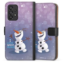 DeinDesign Galaxy A53 5G Handy Klapph&uuml;lle Handyh&uuml;lle aus Kunst Leder schwarz Flip Case Frozen Olaf Official Licensed Product Frozen Sideflip mit langer Lasche