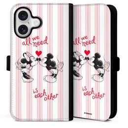 DeinDesign iPhone 16 Handy Klapph&uuml;lle Handyh&uuml;lle aus Kunst Leder schwarz Flip Case Love Disney Sideflip mit Lasche