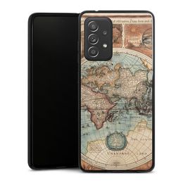 DeinDesign Galaxy A52s 5G Handy Slim Case extra d&uuml;nn Silikon Handyh&uuml;lle schwarz H&uuml;lle Vintage Map World Map Silikon Slim Case