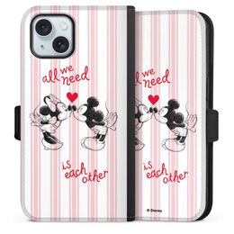 DeinDesign iPhone 15 Handy Klapph&uuml;lle Handyh&uuml;lle aus Kunst Leder schwarz Flip Case Love Disney Sideflip mit Lasche