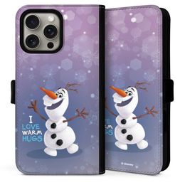 DeinDesign iPhone 16 Pro Handy Klapph&uuml;lle Handyh&uuml;lle aus Kunst Leder schwarz Flip Case Frozen Olaf Official Licensed Product Frozen Sideflip mit Lasche