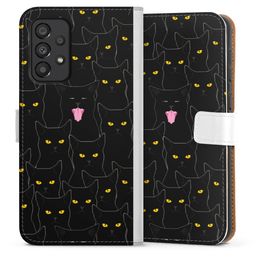 DeinDesign Galaxy A33 5G Handy Klapph&uuml;lle Handyh&uuml;lle aus Kunst Leder wei&szlig; Flip Case Cat Muster Eye Sideflip mit Lasche