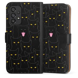 DeinDesign Galaxy A53 5G Handy Klapph&uuml;lle Handyh&uuml;lle aus Kunst Leder schwarz Flip Case Cat Muster Eye Sideflip mit langer Lasche