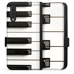 DeinDesign Galaxy A50 Handy Klapph&uuml;lle Handyh&uuml;lle aus Kunst Leder schwarz Flip Case Klavier Music Piano Sideflip mit Lasche