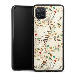 DeinDesign Galaxy A12 Handy Silikon H&uuml;lle Case schwarz Handyh&uuml;lle Bird Retro Flowers
