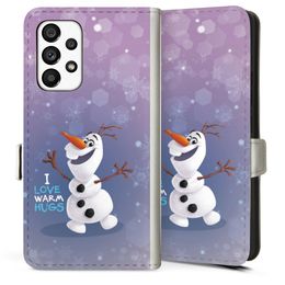 DeinDesign Galaxy A53 5G Handy Klapph&uuml;lle Handyh&uuml;lle aus Kunst Leder wei&szlig; Flip Case Frozen Olaf Official Licensed Product Frozen Sideflip mit Lasche