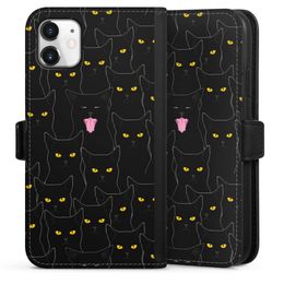DeinDesign iPhone 11 Handy Klapph&uuml;lle Handyh&uuml;lle aus Kunst Leder schwarz Flip Case Muster Eye Cat Sideflip mit Lasche