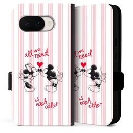 DeinDesign Google Pixel 9a Handy Klapph&uuml;lle Handyh&uuml;lle aus Kunst Leder schwarz Flip Case Love Disney Sideflip mit Lasche