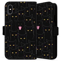DeinDesign iPhone X Handy Klapph&uuml;lle Handyh&uuml;lle aus Kunst Leder schwarz Flip Case Muster Eye Cat Sideflip mit langer Lasche