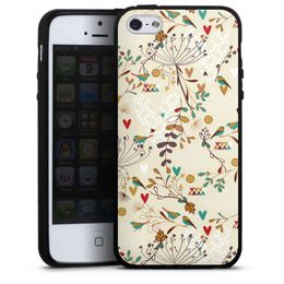 DeinDesign iPhone SE (2016-2019) Handy Silikon H&uuml;lle Case schwarz Handyh&uuml;lle Flowers Retro Bird