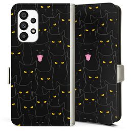 DeinDesign Galaxy A53 5G Handy Klapph&uuml;lle Handyh&uuml;lle aus Kunst Leder wei&szlig; Flip Case Cat Muster Eye Sideflip mit Lasche