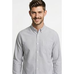 Langarmhemd Selected "SLHREG-MAT OX LS SHIRT D", Herren, Gr. XL, N-Gr, wei&szlig; (schwarz sapphire stripes:wei&szlig;), Web, Obermaterial: 100% Baumwolle, gestreift, regular fit, 2-Knopf-Manschette, Hemden