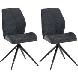 Esszimmerstuhl ByLiving "Snap 2er-Set", grau (anthrazit, schwarz, anthrazit), B:46cm H:87cm T:55cm, Metall, Polyester, Stoff, St&uuml;hle, Esszimmerstuhl, mit 360 Grad Drehfunktion, Vintage Mikrofaser und Boucle Stoff