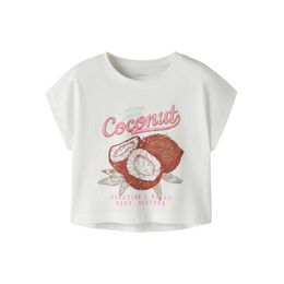 Kurzarmshirt name it "NKFVILMA CAPSL CROP TOP F1 NOOS", M&auml;dchen, Gr. 122/128, hellwei&szlig; print:coconut, Jersey, Obermaterial: 100% Baumwolle, bedruckt, normal normal, Rundhals, Shirts, Baumwolle, regular fit