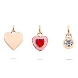 Anh&auml;nger Set Tamaris "Schmuck Geschenk 3er Anh&auml;nger Bundle, Herzen", ros&eacute;goldfarben, kristallwei&szlig;, rot, kristallwei&szlig;, rot, Schmuckanh&auml;nger, Damen, Edelstahl, 4,9 g, mit Glasstein und Emaille