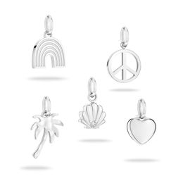 Anh&auml;nger Set Tamaris "Multipack All About Beads Regenbogen Peace-Zeichen Palme Muschel Herz", silber (silberfarben, kristallwei&szlig;, kristallwei&szlig;), Schmuckanh&auml;nger, Damen, Edelstahl, 3,4 g, mit Zirkonia (synth.)