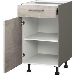 Unterschrank KOCHSTATION "KS-Trea US40", grau (betonfarben hell, anthrazit), B:40cm H:75cm T:56cm, Schr&auml;nke, Unterschrank, mit einem Auszug und einer T&uuml;r, Einlegeboden, Breite 40 cm, H&ouml;he 75 cm