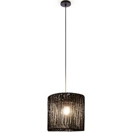 Paco Home Pendelleuchte "Hugo Ramira", schwarz, &Oslash; 33cm H: 30cm, Leuchten, Wohnzimmer Esszimmer Rattan Optik Boho Schirm Papier E27 Modern, Pendelleuchte