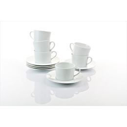 Tasse Retsch Arzberg "Kaffeetasse HEIKE WEISS komplett mit Untertasse, Set 12tlg. Porzellan", wei&szlig;, H:5,8cm &Oslash;:8cm, Porzellan, Trinkgef&auml;&szlig;e, Tasse, Fr&uuml;hst&uuml;ckstassen f&uuml;r 6 Personen, klassisches Design in weiss