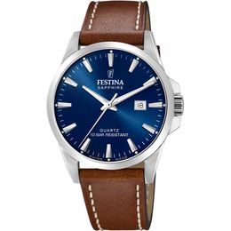Quarzuhr Festina "Swiss Made", braun (braun, blau), Armbanduhren, Damen, Quarzuhr, Armbanduhr, Herrenuhr, Damenuhr, Swiss Made, Lederarmband, Datum