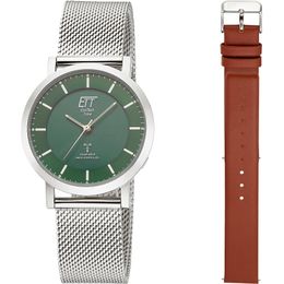 Funkuhr ETT "Atacama", silber (silberfarben, cognacfarben), Armbanduhren, Damen, Funkuhr, Armbanduhr, Damenuhr, Solar, ideal auch als Geschenk