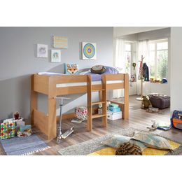 Hochbett Relita "Andi", braun (buche nachbildung melamin), Mit Lattenrost, Liegefl&auml;che B/L: 90cm x 200cm, kein H&auml;rtegrad, ohne Matratze, Hochbetten, Hochbett, wahlweise mit Rolllattenrost, inkl. Leiter, pflegel. Dekor Oberfl&auml;che