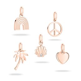 Anh&auml;nger Set Tamaris "Multipack All About Beads Regenbogen Peace-Zeichen Palme Muschel Herz", rosa (ros&eacute;goldfarben, kristallwei&szlig;, kristallwei&szlig;), Schmuckanh&auml;nger, Damen, Edelstahl, 3,4 g, mit Zirkonia (synth.)