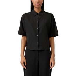 Hemdbluse s.Oliver, Damen, Gr. 46, schwarz, Web, Obermaterial: 52% Leinen, 48% Viskose, unifarben, normal h&uuml;ftlang, Rundhals, abgerundeter Saum, Blusen Hemdbluse, kurz, mit Knopfleiste