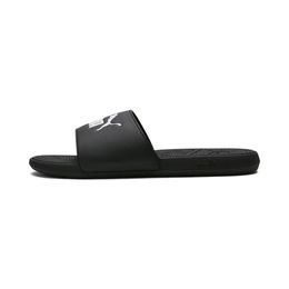 Badesandale Puma "COOL CAT 20", Damen, Gr. 37, schwarz-wei&szlig; (Puma schwarz, Puma wei&szlig;), Synthetik, unifarben, Schuhe Badelatschen Pantolette, leicht profiliertes Laufsohlenprofil, ohne Verschluss, aus Synthetik