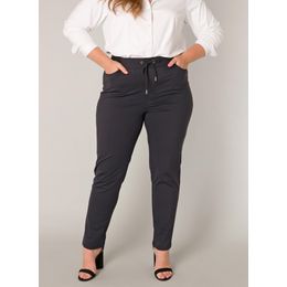 Stoffhose Base Level Curvy "Liana", Damen, Gr. 44, L&auml;nge 30, schwarz, Web, Obermaterial: 75% Polyamid, 25% Elasthan, unifarben, lang, Hosen Stoffhose, Sommerhose mit Stretch und Kordelzug, im Jeggings-Style