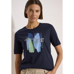 Kurzarmshirt Cecil, Damen, Gr. L (42), urban dunkelblau, Jersey, Obermaterial: 100% Baumwolle, bedruckt, normal h&uuml;ftbedeckend, Rundhals, abgesteppte Kante, Shirts, Sommershirt mit Print