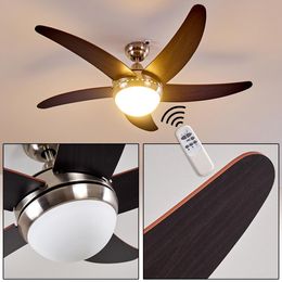 hofstein Morino Deckenventilator Braun, Nickel-Matt, 2-flammig, Fernbedienung