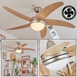 hofstein Morino Deckenventilator Naturfarben, Nickel-Matt, 2-flammig, Fernbedienung