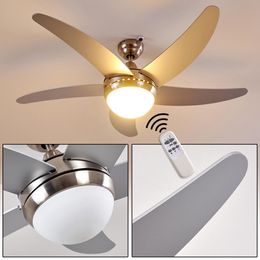 hofstein Morino Deckenventilator Nickel-Matt, Silber, 2-flammig, Fernbedienung