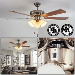 hofstein Stelo Deckenventilator mit Beleuchtung Naturfarben, Nickel-Matt, Silber, 3-flammig