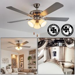 hofstein Stelo Deckenventilator mit Beleuchtung Naturfarben, Nickel-Matt, Silber, 3-flammig