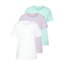 BEACHTIME BY LASCANA T-Shirt 'mit modischem Schlitz am Saum' mehrfarbig Gr. 32/34 f&uuml;r Damen. Mit Rundhals. Figurumspielend. Nachhaltig.