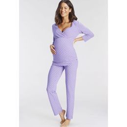Lascana Umstandspyjama mehrfarbig Gr. 32/34 f&uuml;r Damen. Mit V-Ausschnitt. Basic Schmal. Nachhaltig.