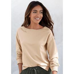 BENCH. LOUNGEWEAR Sweatshirt beige Gr. 32/34 f&uuml;r Damen. Mit Logodruck. Nachhaltig.