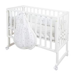 Roba Beistellbett Stubenbett 3 in 1 Sternenzauber, Wei&szlig;, Hellgrau, Textil, Holzwerkstoff, Schichtholz, 49.5x85.5x90 cm, Oeko-Tex&reg; Standard 100, zur Sitzbank umbaubar, zum Gitterbett Bezug abnehmbar, waschbar, h&ouml;henverstellbar, Babym&ouml;bel, Babybetten, Beistellbetten